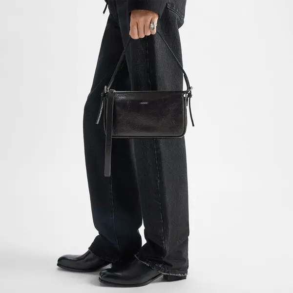 Fendi Crackled Leather Zipper Top Bag